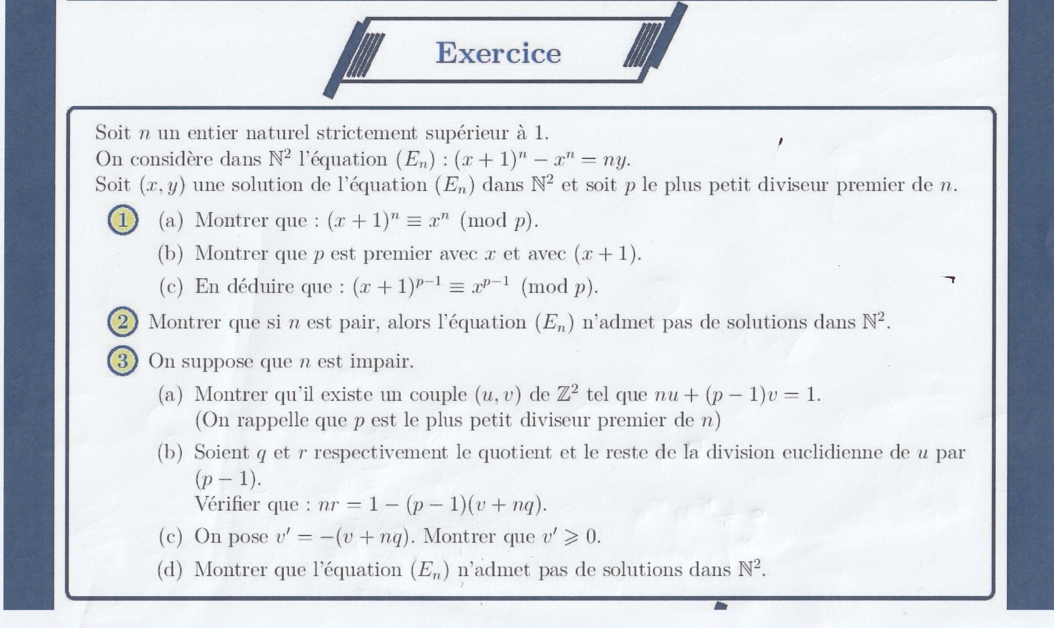 Exercices corrigés de maths niveau supèrieur au BAC